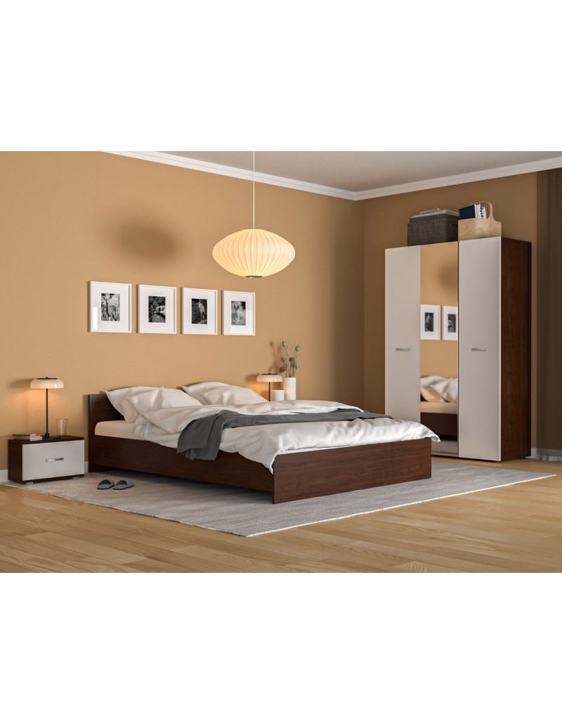 Set Dormitor 3 usi Wenghe/alb cu Pat 160x200 Ehome Pal 18 mm